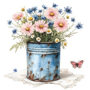 Shabby Chic Flower Bouquet Clipart – 25 Rustic Watercolor Floral ...