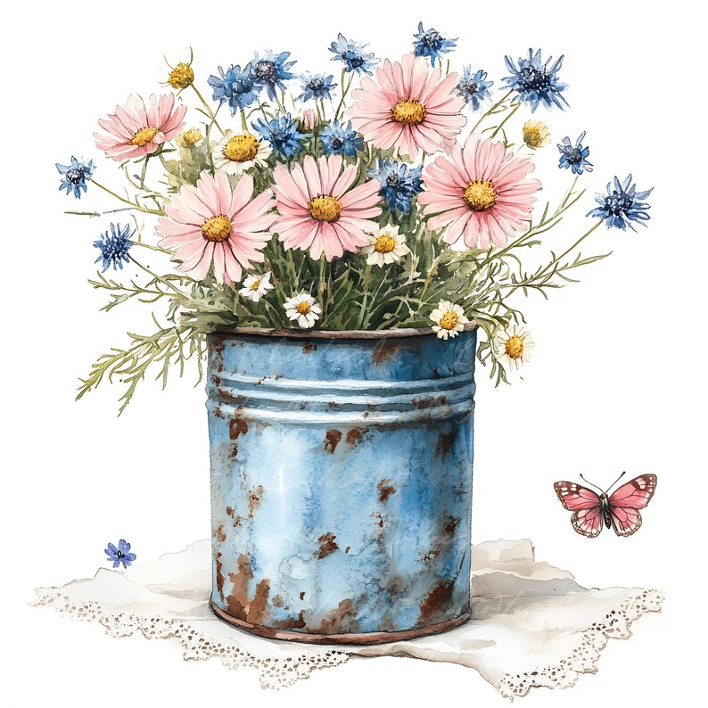 Shabby Chic Flower Bouquet Clipart – 25 Rustic Watercolor Floral ...