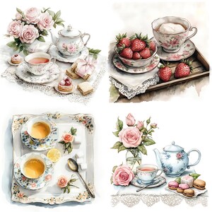 Shabby Chic Tea Clipart Set, 26 Watercolor Illustrations of Vintage Tea ...
