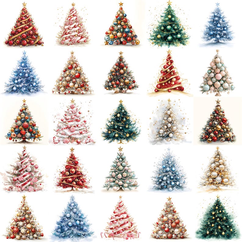40 Watercolor Christmas Trees Clipart Bundle – Festive Holiday Tree ...
