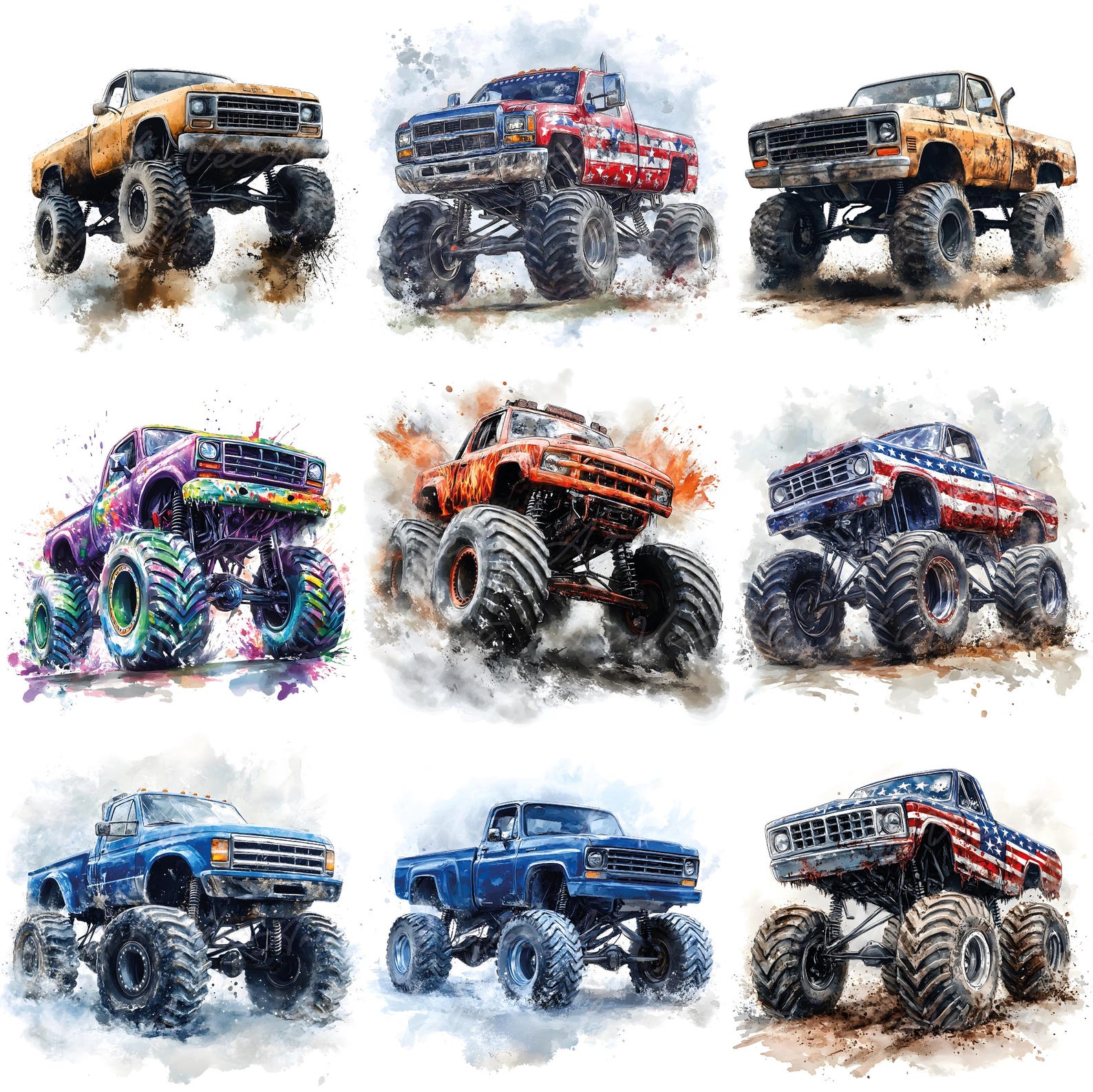 Monster Trucks Clipart Bundle – 35 Extreme Vehicle Clipart, American ...