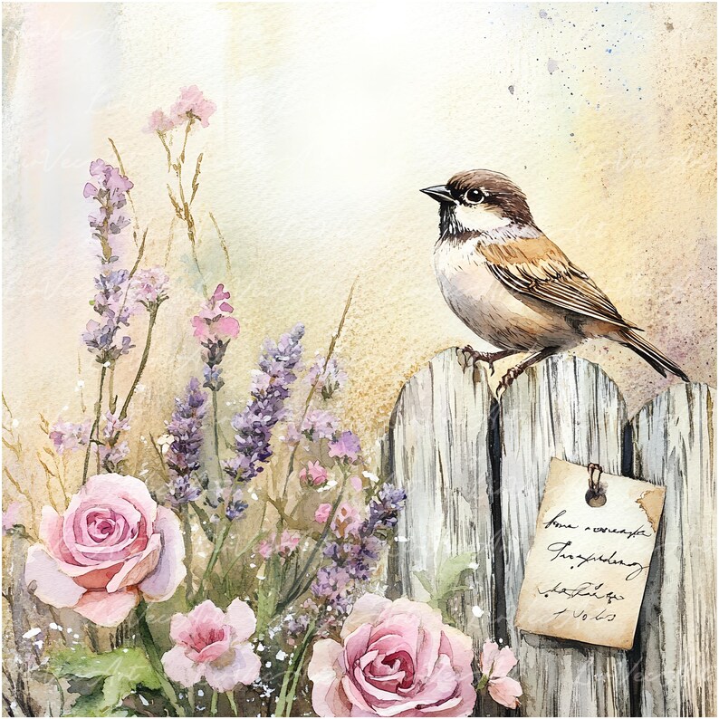 Shabby Chic Birds & Flowers Clipart - 20 Watercolor Vintage ...