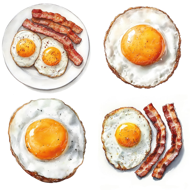 Watercolor Bacon and Eggs Clipart – 23 Breakfast Food Illustrations ...