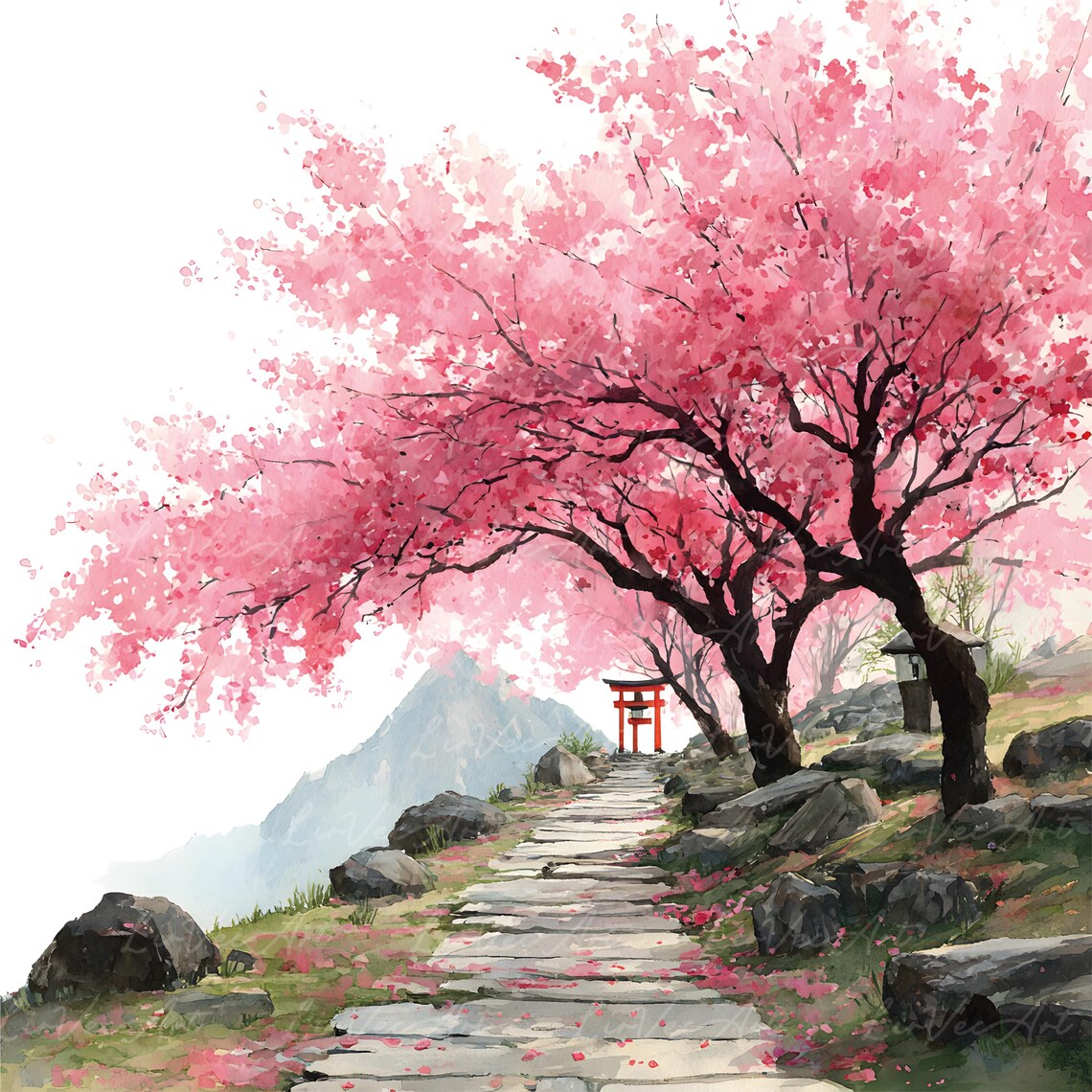 Japanese Landscape Watercolor Clipart – 33 Scenic Japan Views With ...