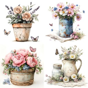 Shabby Chic Flower Bouquet Clipart – 25 Rustic Watercolor Floral ...