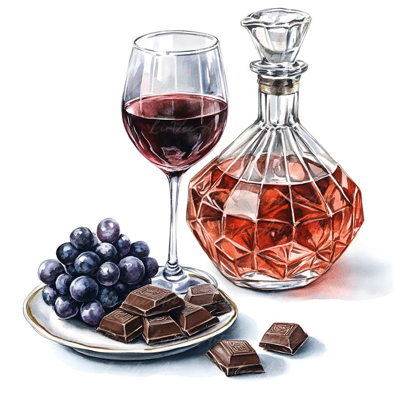 Watercolor Wine and Snack Clipart, Red & White Wine Glasses With Cheese ...
