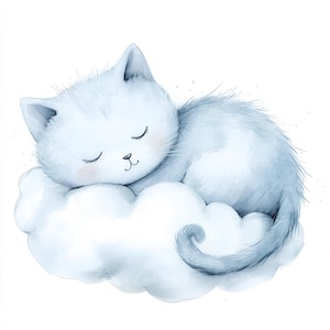 24 Cloud Cats Clipart, Watercolor Cute Kittens Made of Clouds and Moon ...