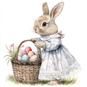 25 Vintage Easter Bunny Clipart Set, Adorable Watercolor Illustrations ...