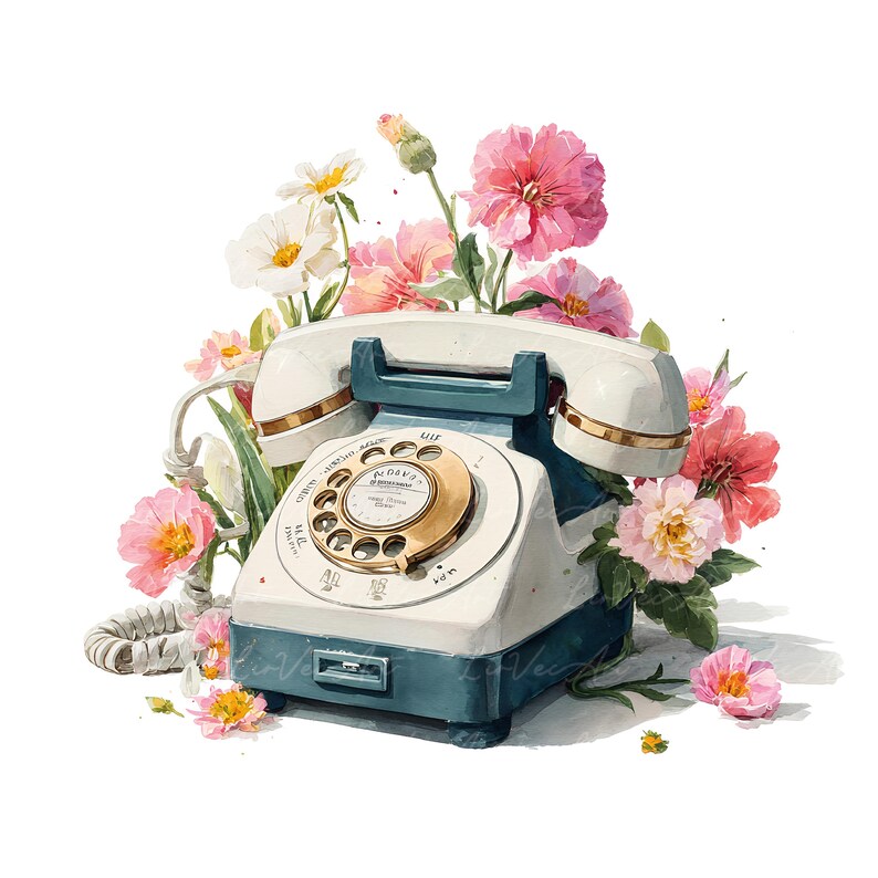 Retro Tech Clipart With Flowers,19 Watercolor Illustrations of Vintage ...