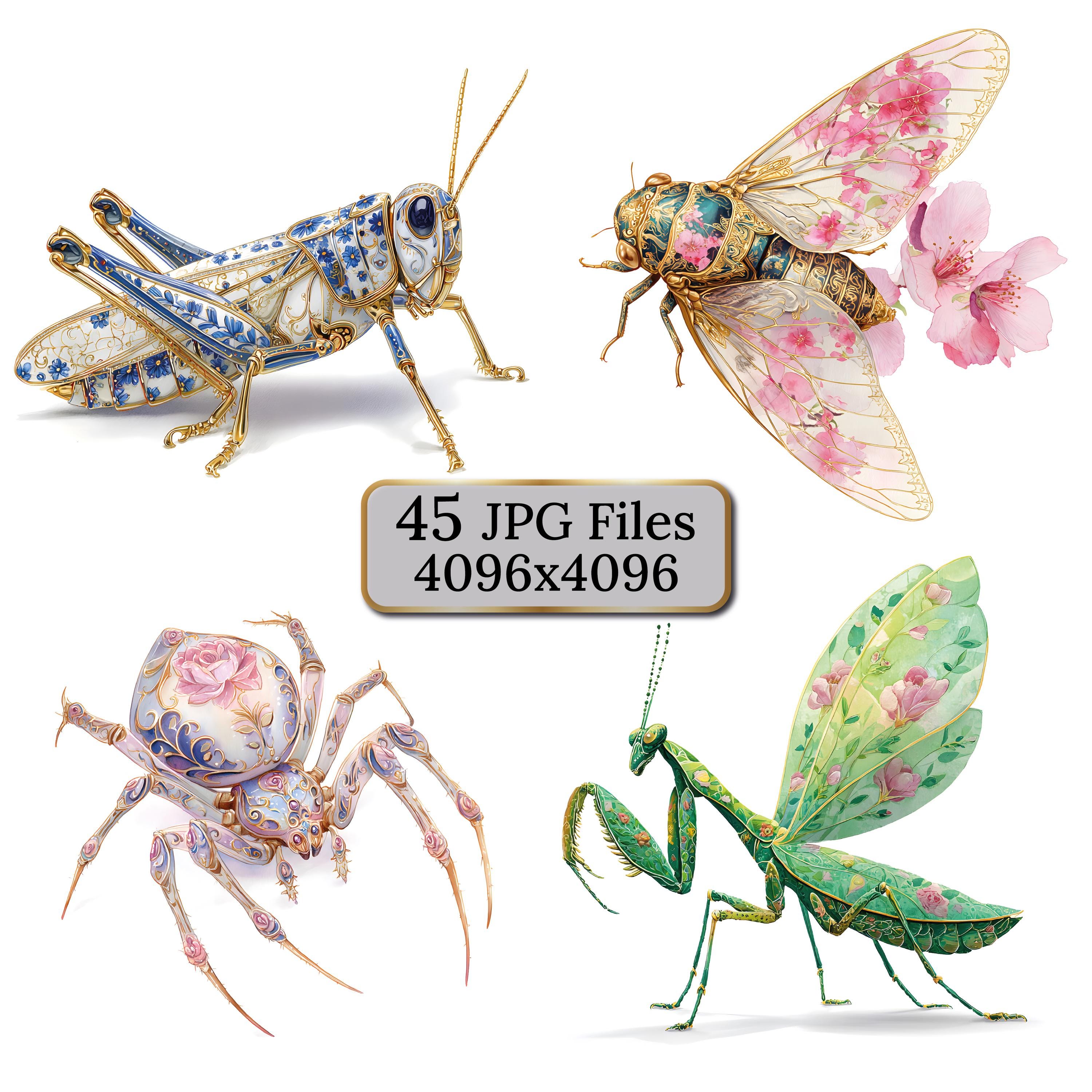 Mystical Insect Clipart – 45 Floral Patterned Bugs, Cicadas, Spiders ...