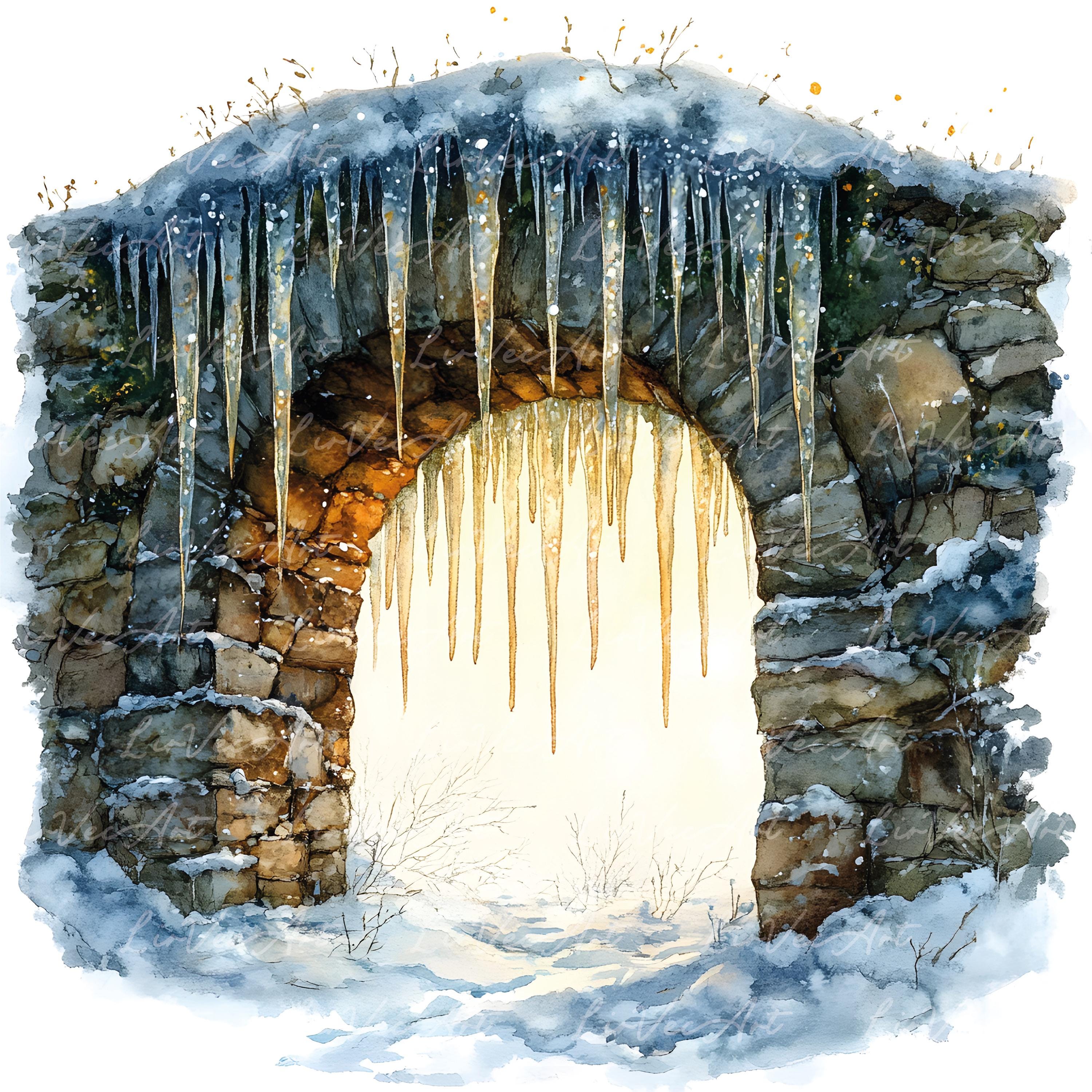 Watercolor Icicles Clipart Set – 45 Winter Frozen Roof, Snowy Branch ...