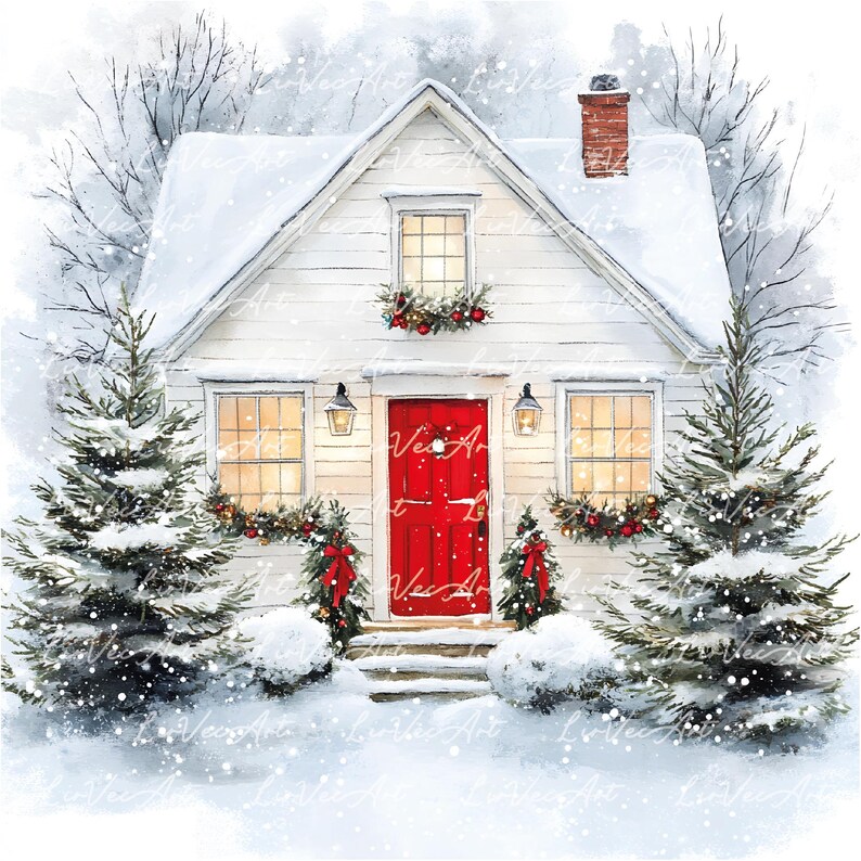 10 Watercolor Christmas Village Clipart Set, Christmas Card Art ...