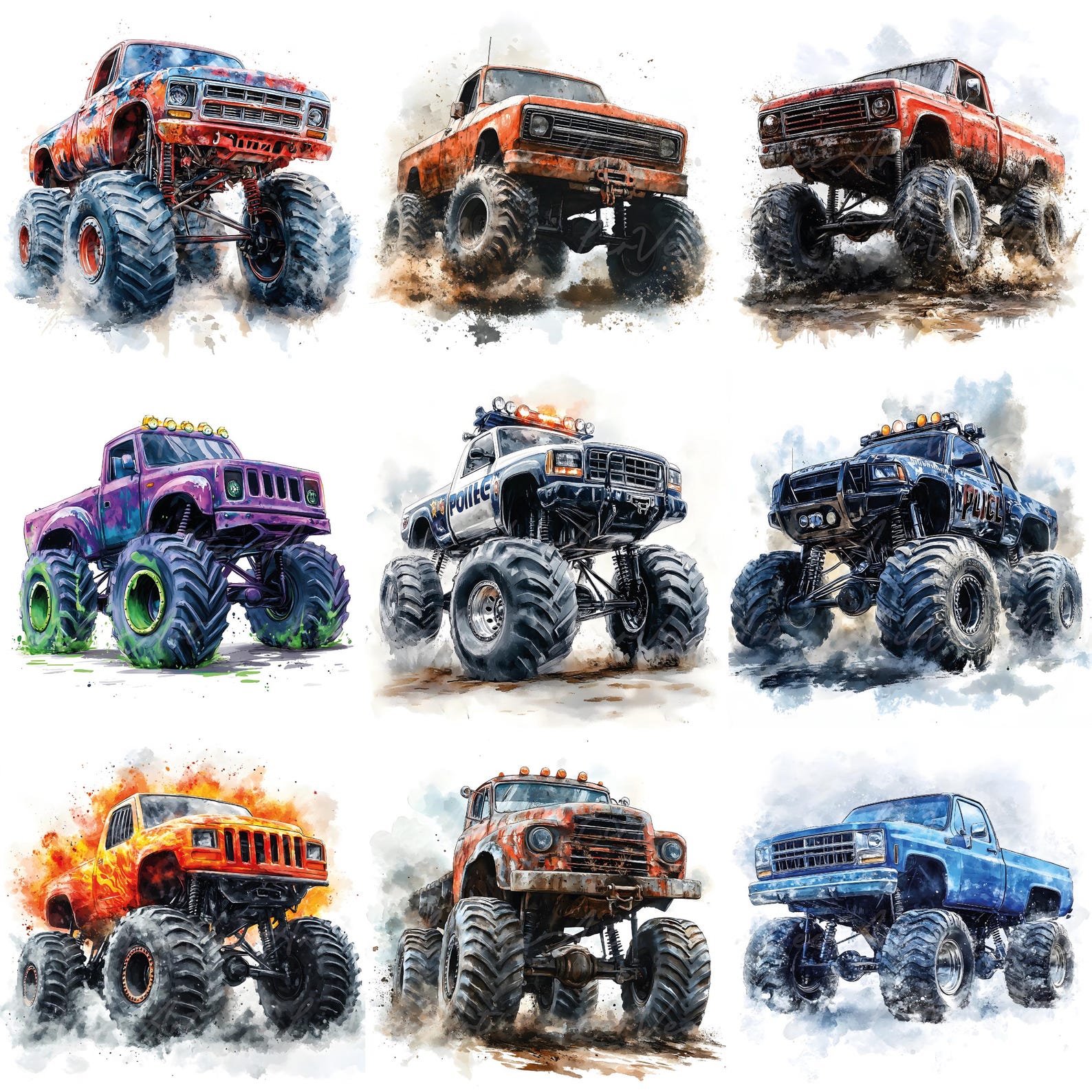 Monster Trucks Clipart Bundle – 35 Extreme Vehicle Clipart, American ...