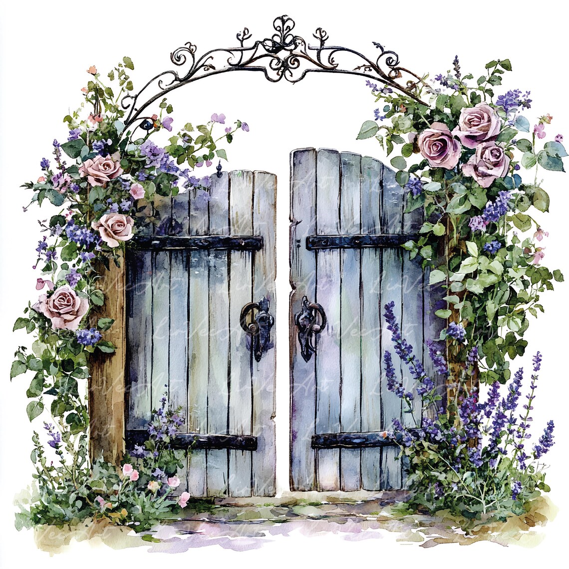 Rustic Wooden Fences, Gates & Vintage Flower Carts – 20 Watercolor ...