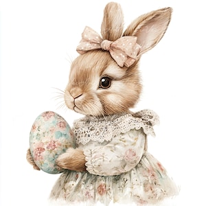 25 Vintage Easter Bunny Clipart Set, Adorable Watercolor Illustrations ...