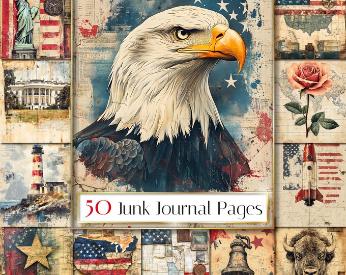 Americana Patriotic Junk Journal Pages, Vintage USA Ephemera Collage ...