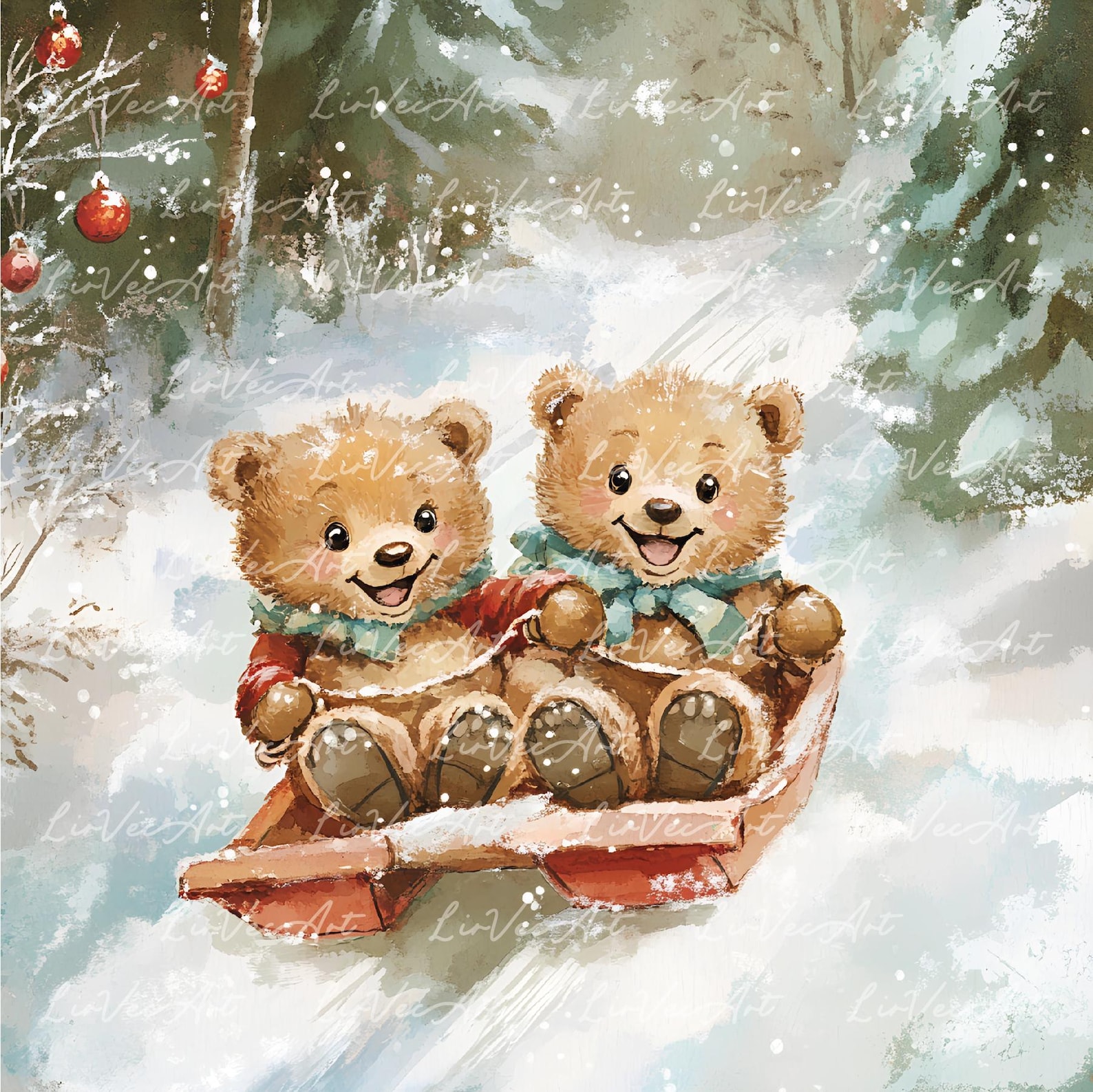 12 Bear Watercolor Christmas Clipart Set, Christmas Card, Printable ...