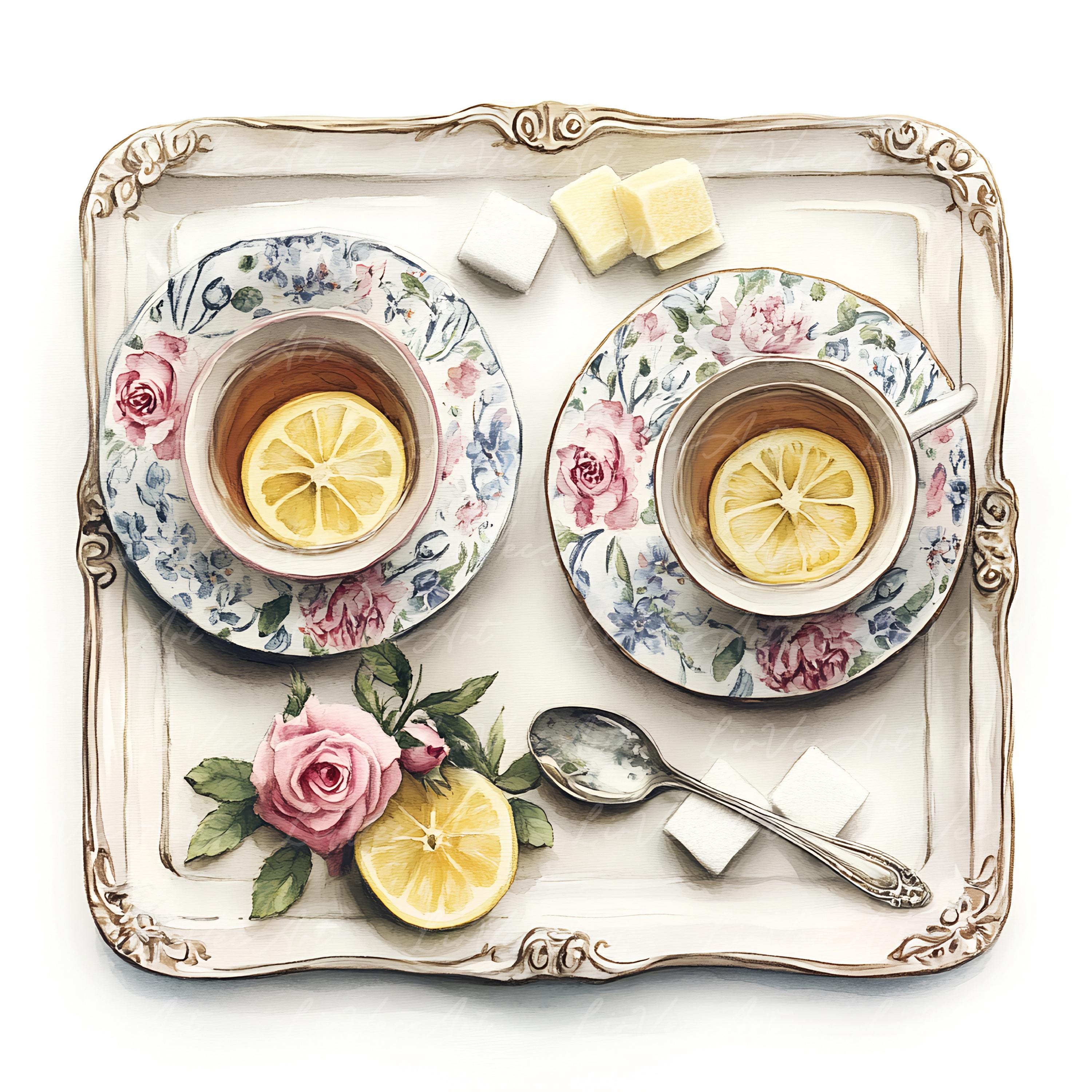 Shabby Chic Tea Clipart Set, 26 Watercolor Illustrations of Vintage Tea ...