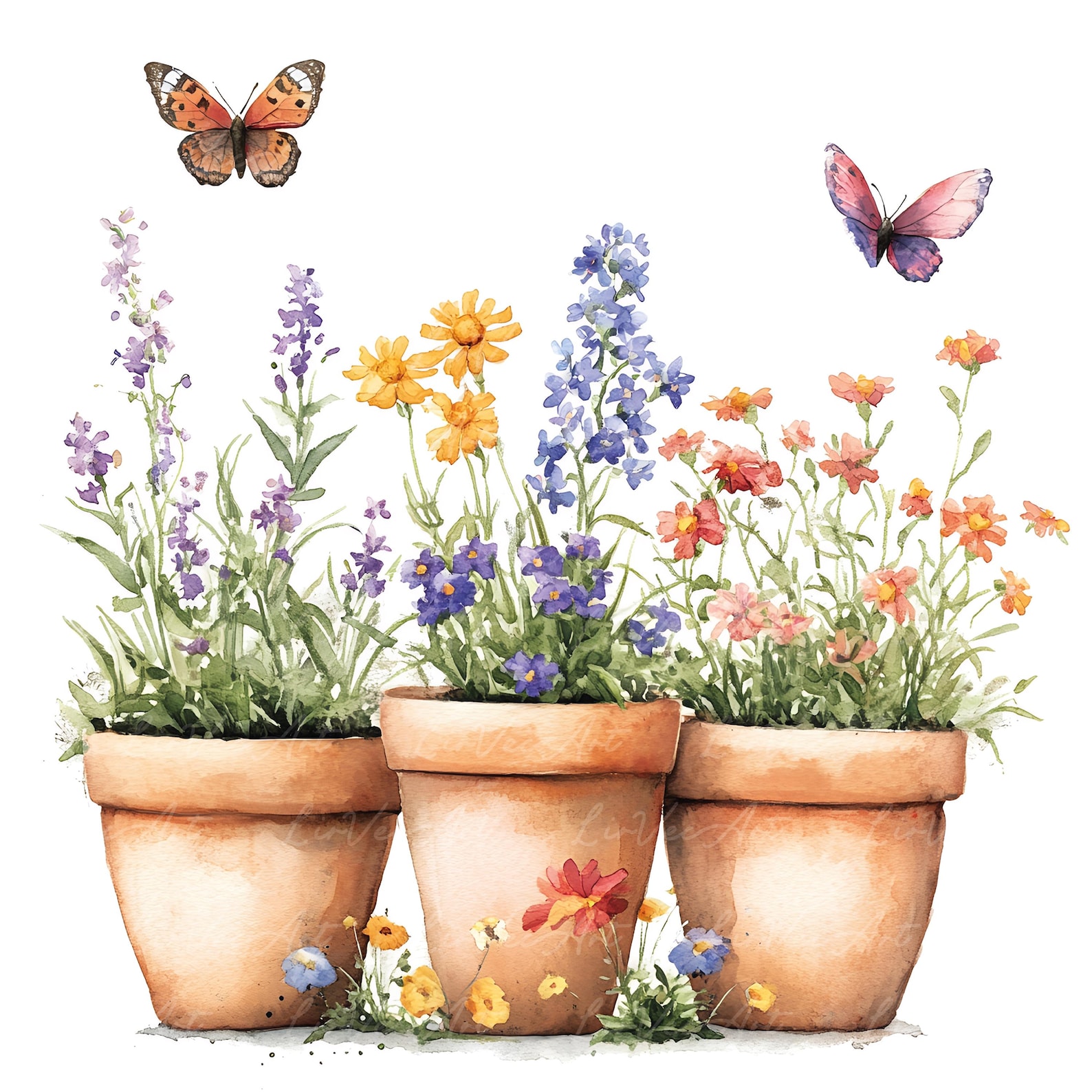 25 Whimsical Watercolor Flower Pot Cliparts – Floral Summer Decor ...