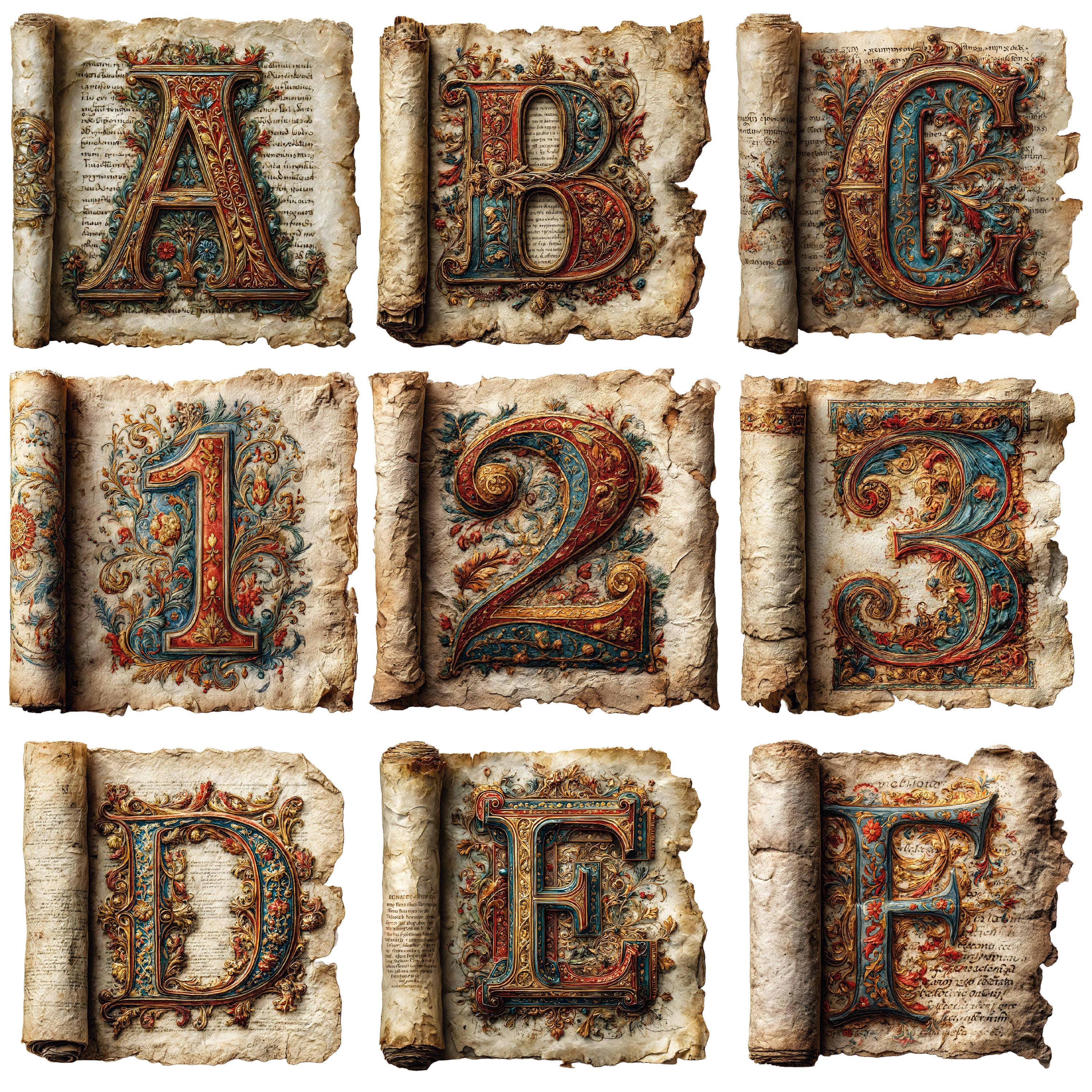 Medieval Scroll Alphabet – 36 Ancient Illuminated Manuscript Scrolls ...