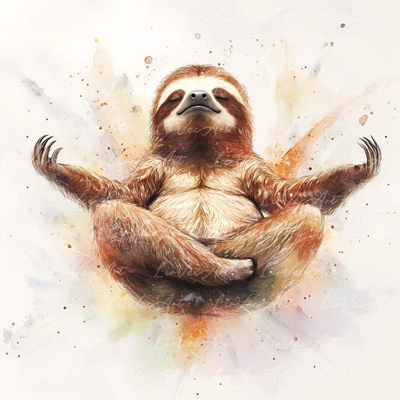 Relaxing Yoga Sloths Clipart – Funny Zen Sloth Illustrations, Yoga ...