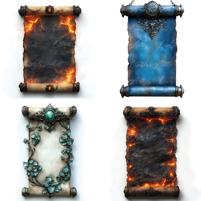 Magical Scroll Clipart Set – 28 Fantasy Vertical Scrolls With Ornate ...