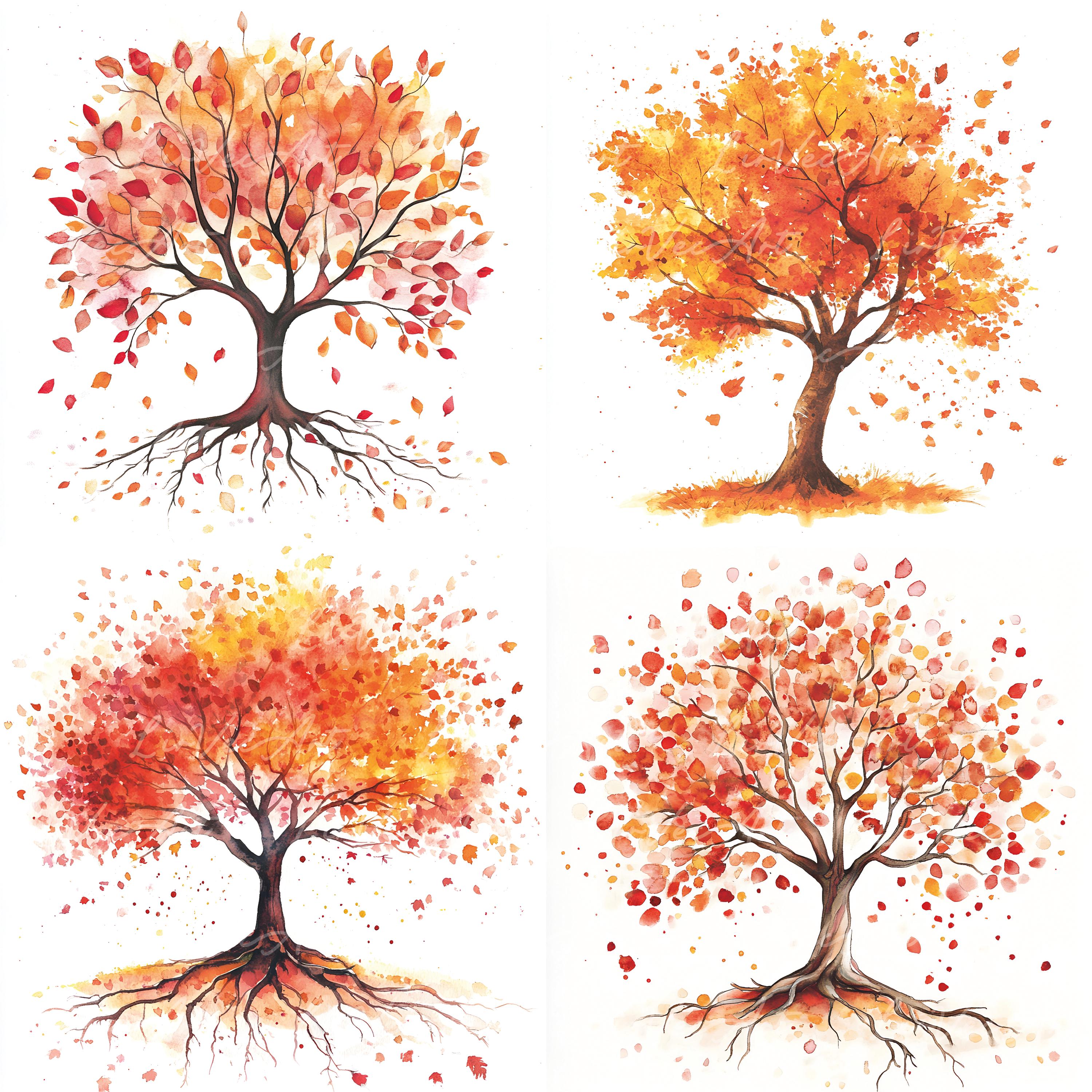 20 Watercolor Trees Clipart – Seasonal Tree Illustrations, Four Seasons ...