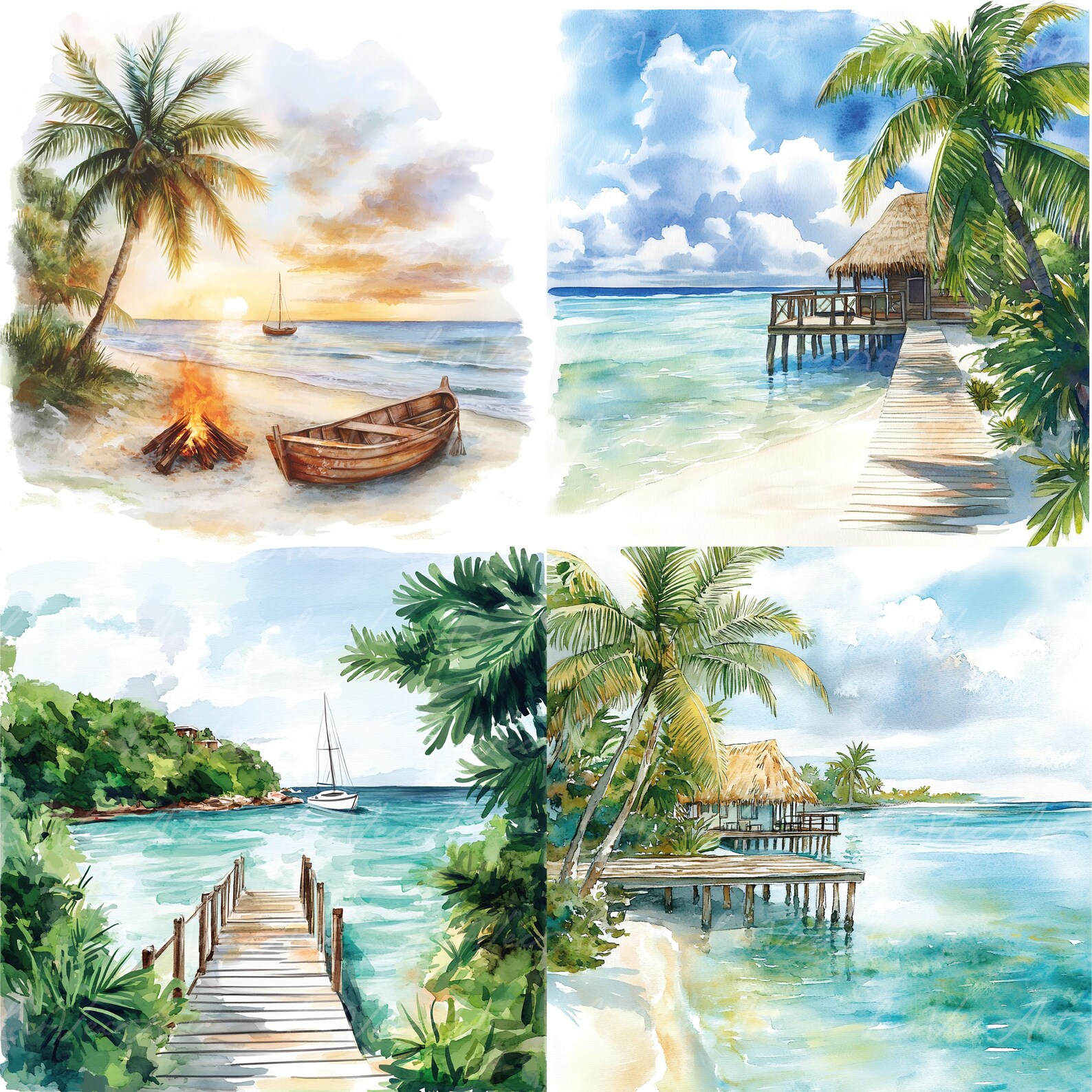Beach Clipart Bundle – 25 Tropical Watercolor Illustrations, Summer ...