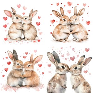 Watercolor Love Bunnies Clipart – 19 Romantic Bunny Couple ...