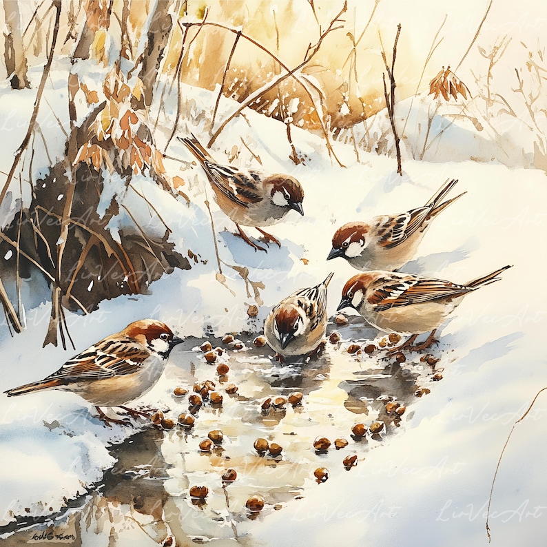Spring Sparrows – 21 Watercolor Clipart, High-resolution Birds, Springart, Commercial Use ...