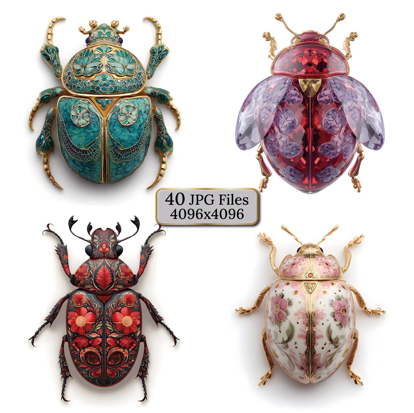 Jewelry Beetles Clipart Set – 40 Ornamental Insects With Floral ...