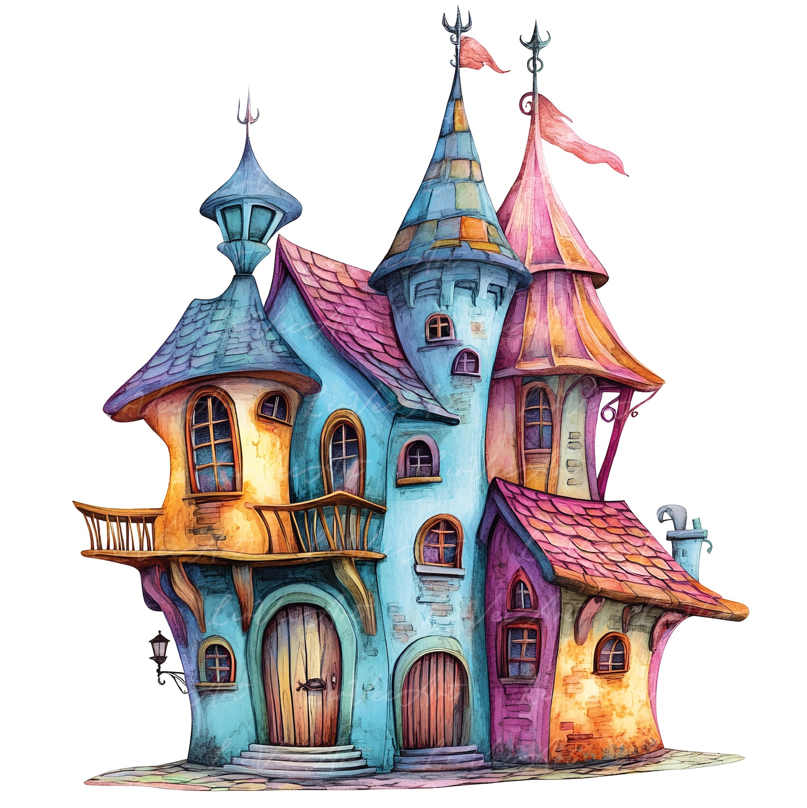 Whimsical Fantasy Houses Clipart – 28 Colorful Cartoon Buildings With ...