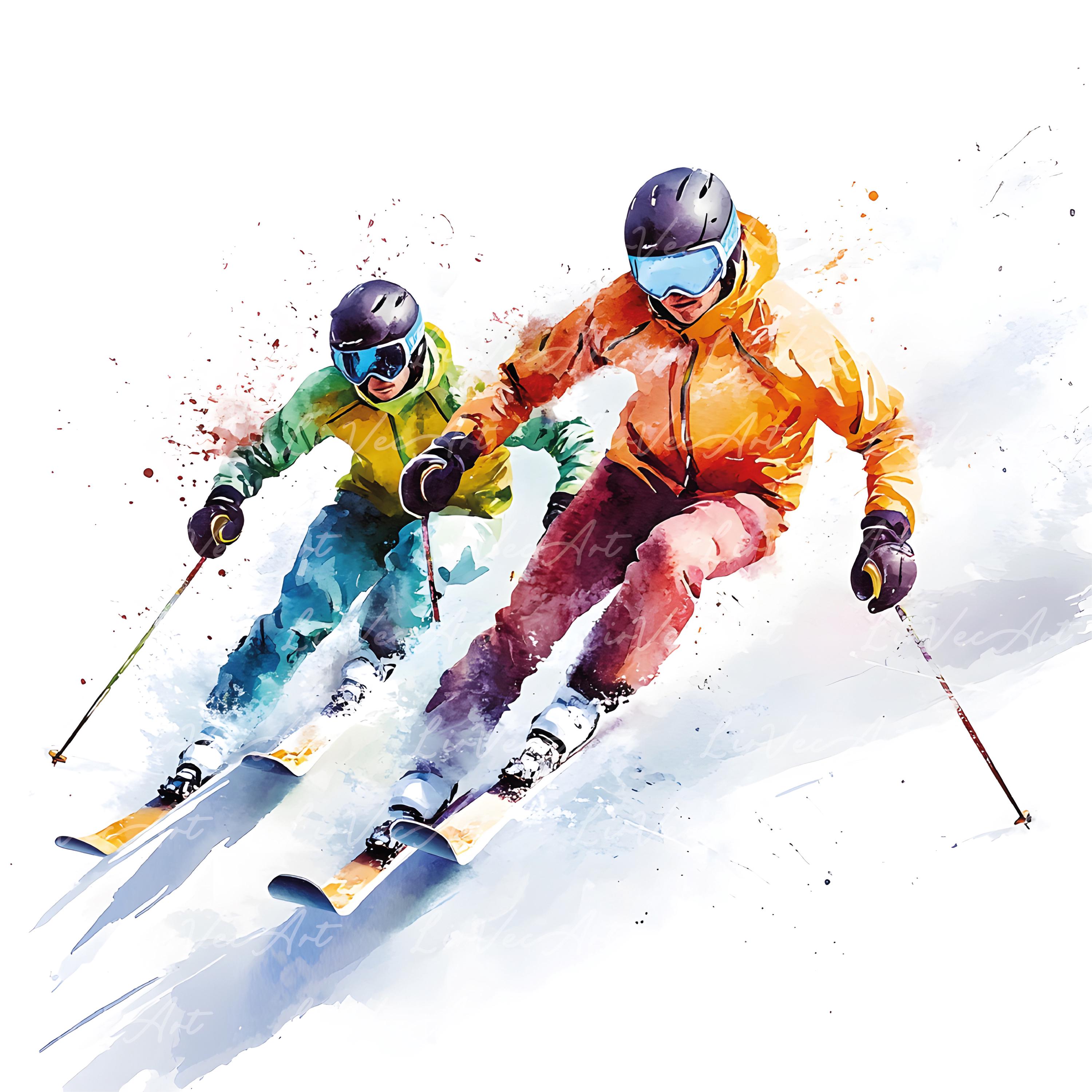 Watercolor Skiing Clipart Set – 32 Winter Sports Illustrations, Ski ...