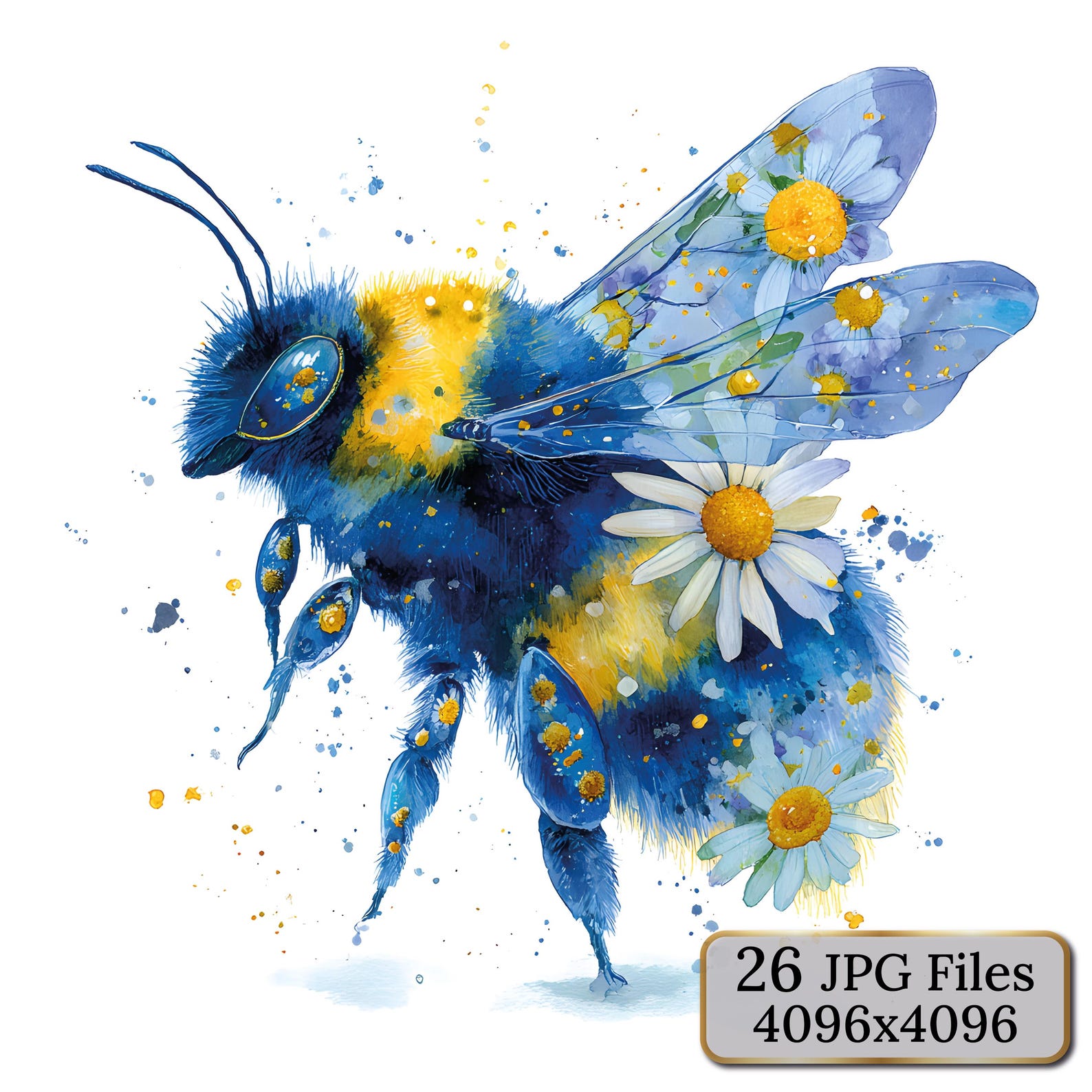 Bee Bumblebee Clipart, 26 Watercolor Insects With Floral Patterns ...