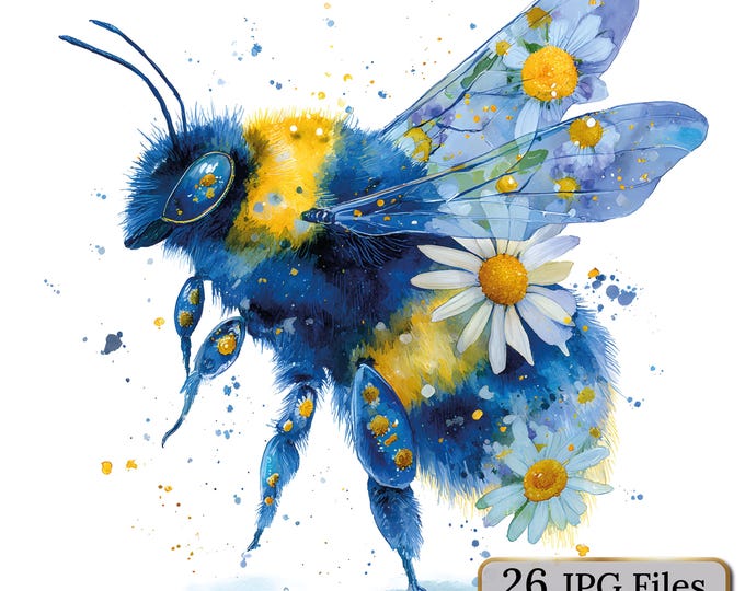 Bee Bumblebee Clipart, 26 Watercolor Insects & Floral Patterns, Ornate ...
