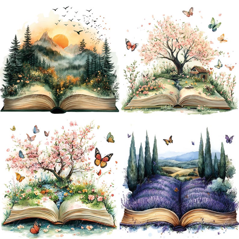 Enchanted Storybook Clipart, 20 Watercolor Open Book Illustrations With ...