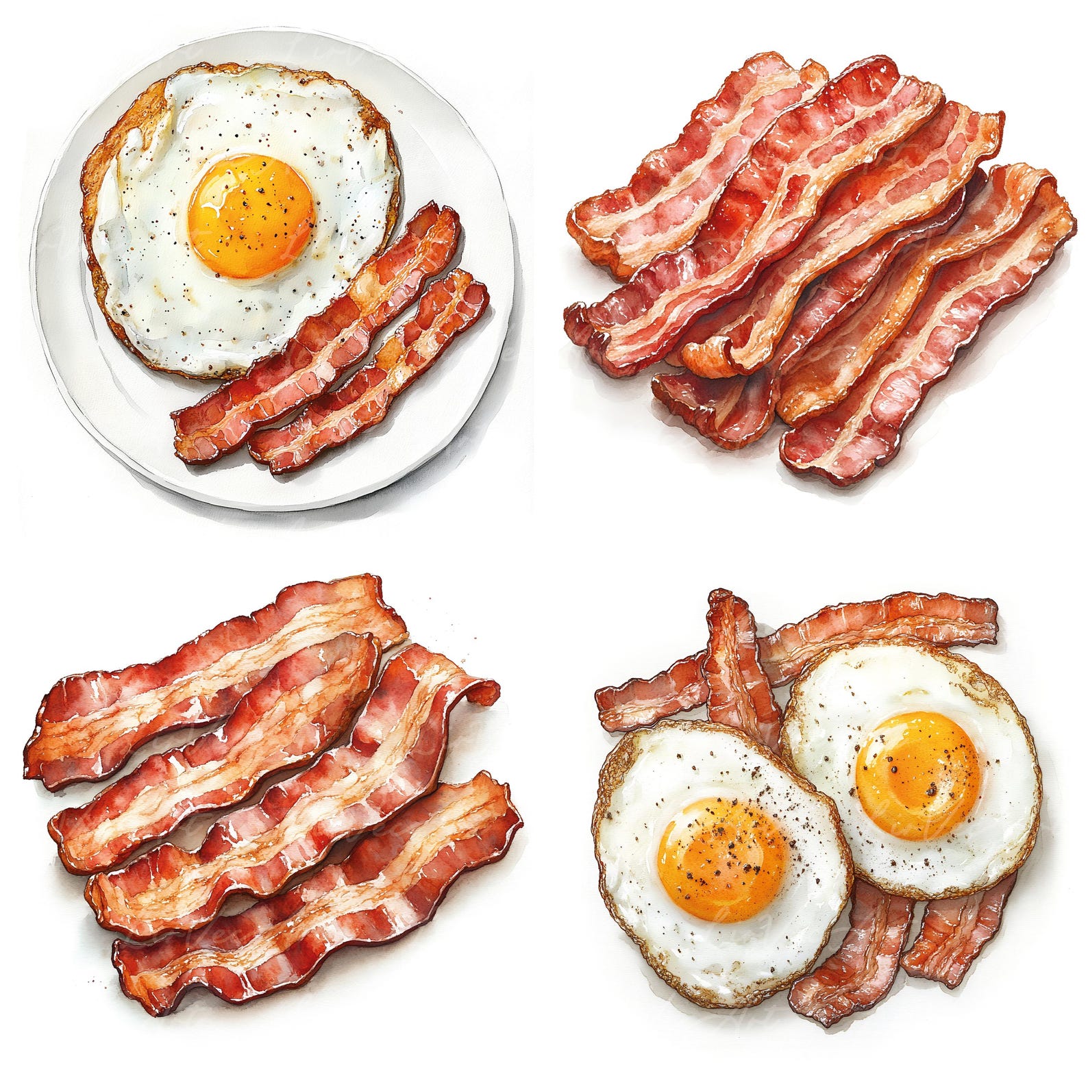 Watercolor Bacon and Eggs Clipart – 23 Breakfast Food Illustrations ...