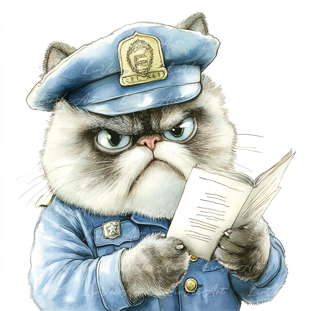 18 Grumpy Police Cat Clipart Set - Funny Detective and Officer Digital ...