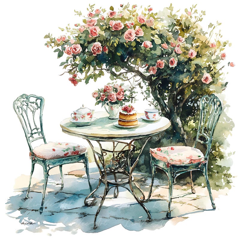 Shabby Chic Tea Clipart Set, 26 Watercolor Illustrations of Vintage Tea ...