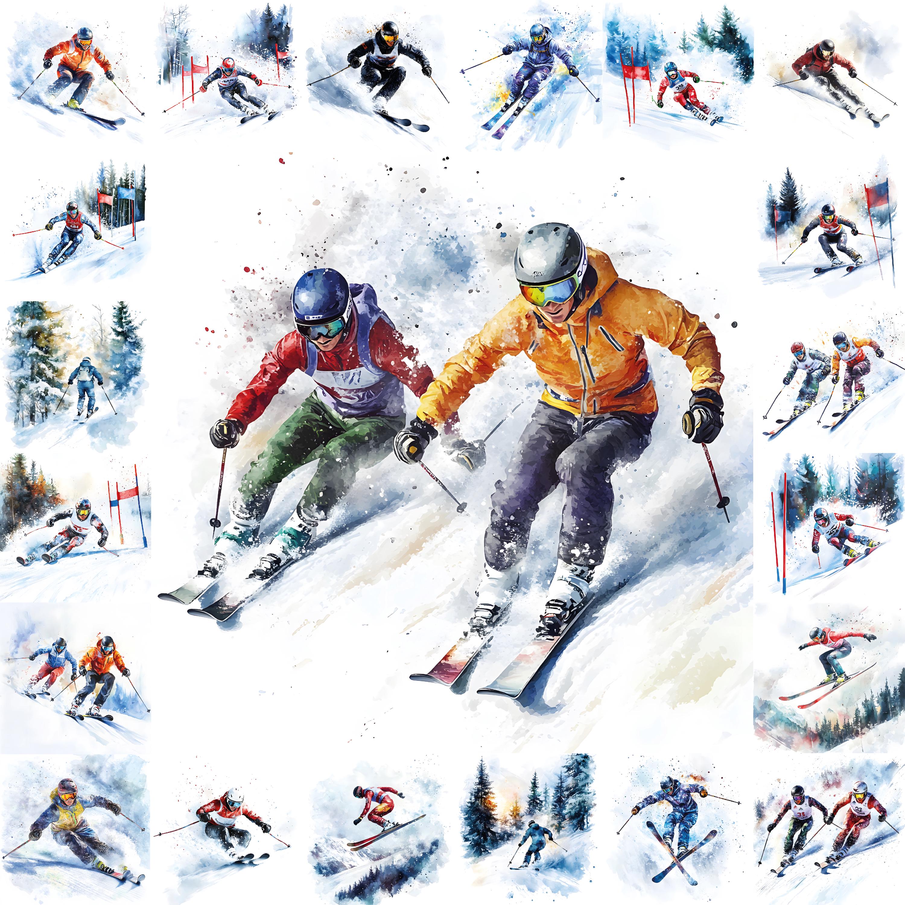 Watercolor Skiing Clipart Set – 32 Winter Sports Illustrations, Ski ...