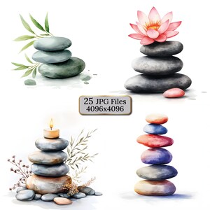 Watercolor Zen Stones Clipart – 28 Calm Stack Rock Illustrations ...