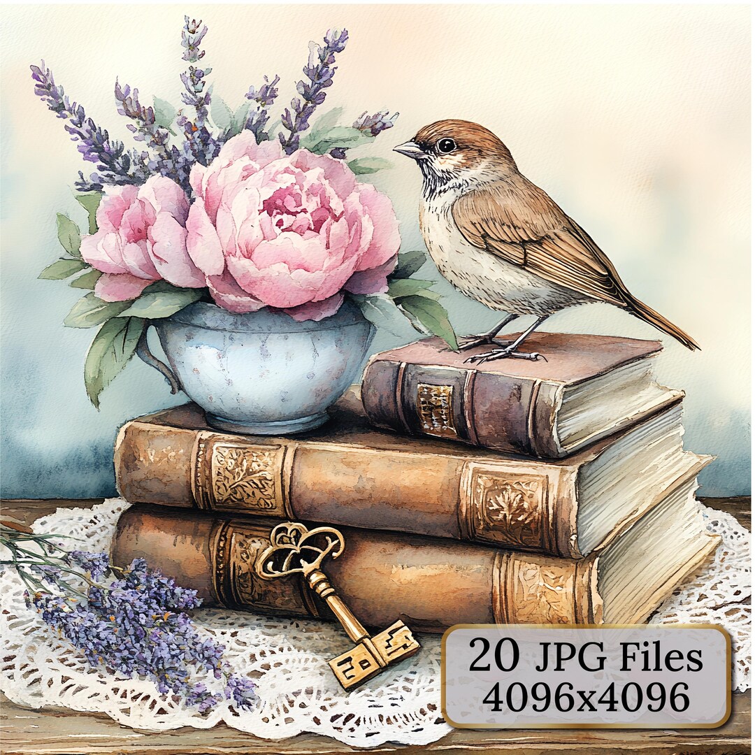 Shabby Chic Birds & Flowers Clipart - 20 Watercolor Vintage ...