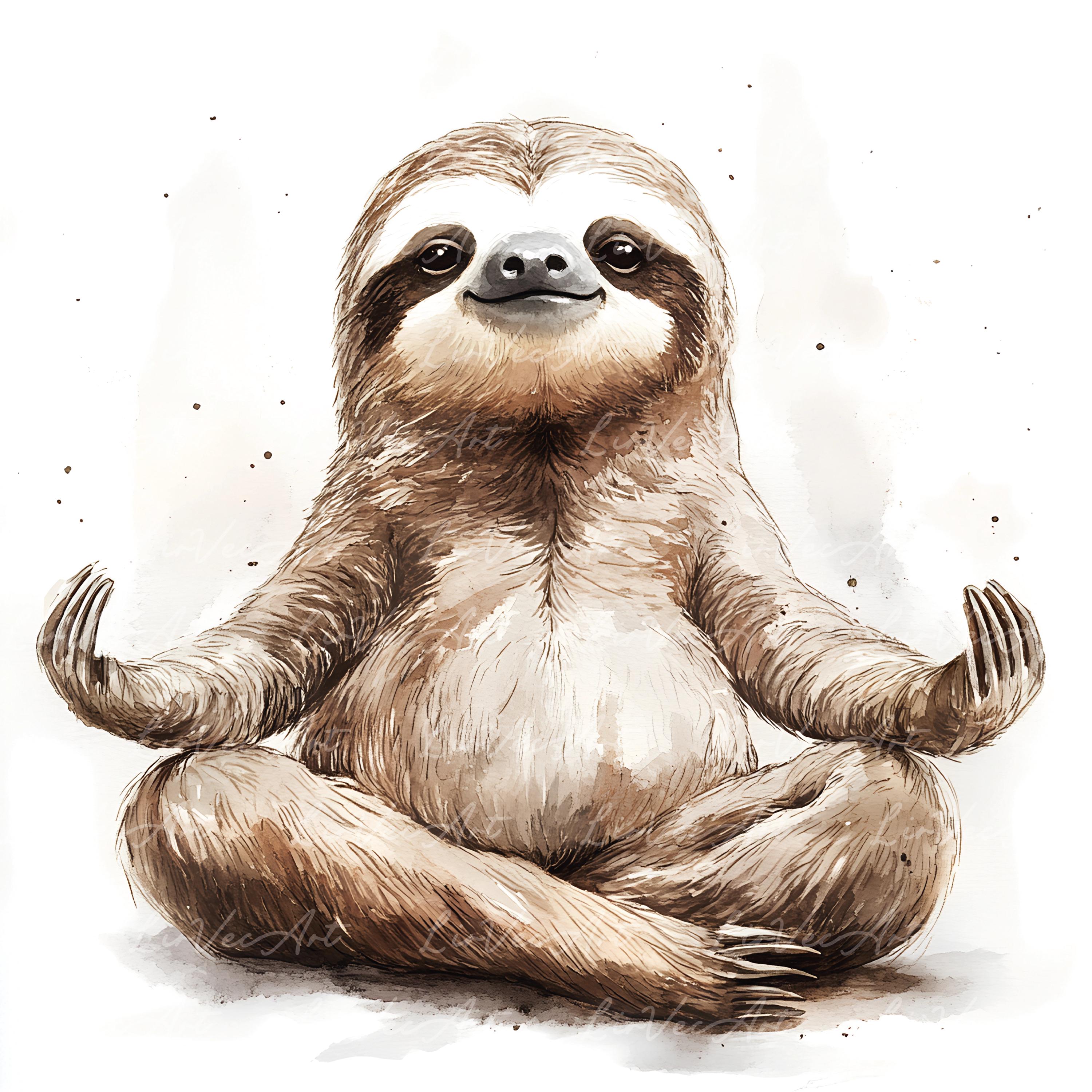 Relaxing Yoga Sloths Clipart – Funny Zen Sloth Illustrations, Yoga ...