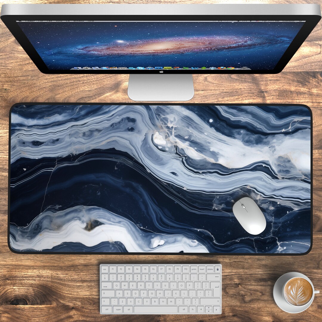 Navy Blue Marble Desk Mat Luxury, XXL Gaming Mouse Pad, Aesthetic ...