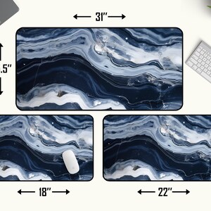 Navy Blue Marble Desk Mat Luxury, XXL Gaming Mouse Pad, Aesthetic ...