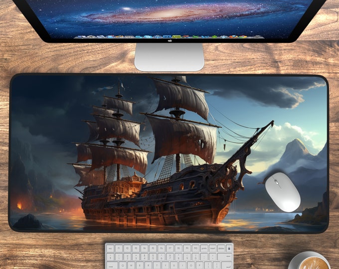 Desk Mat, Fantasy Pirate Ship Large Mouse Pad, Cute Gaming Desk Pad ...