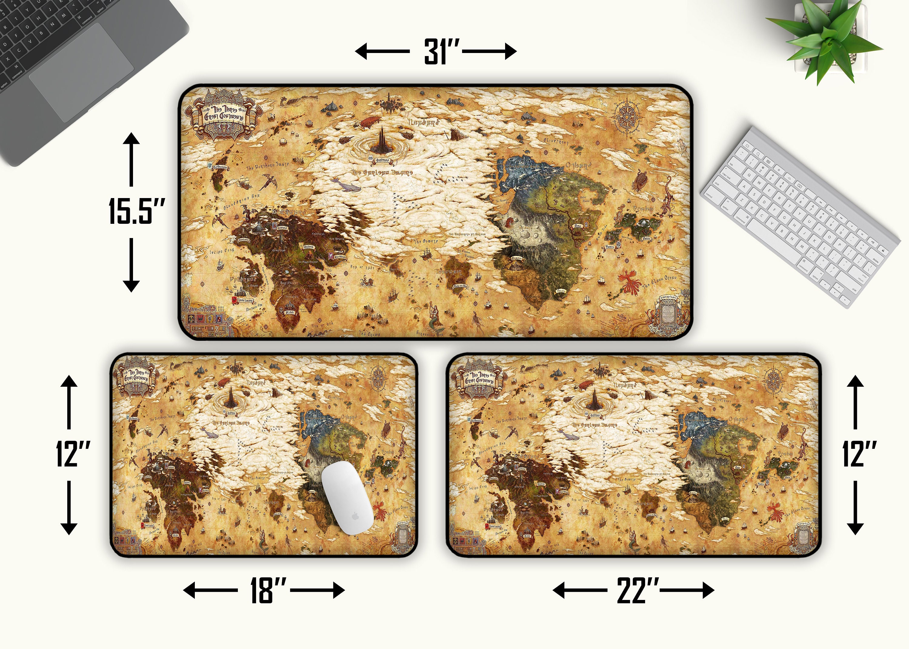 FFXIV World Map Desk Mat Three Continents Eorzea Hydaelyn Desk Pad ...