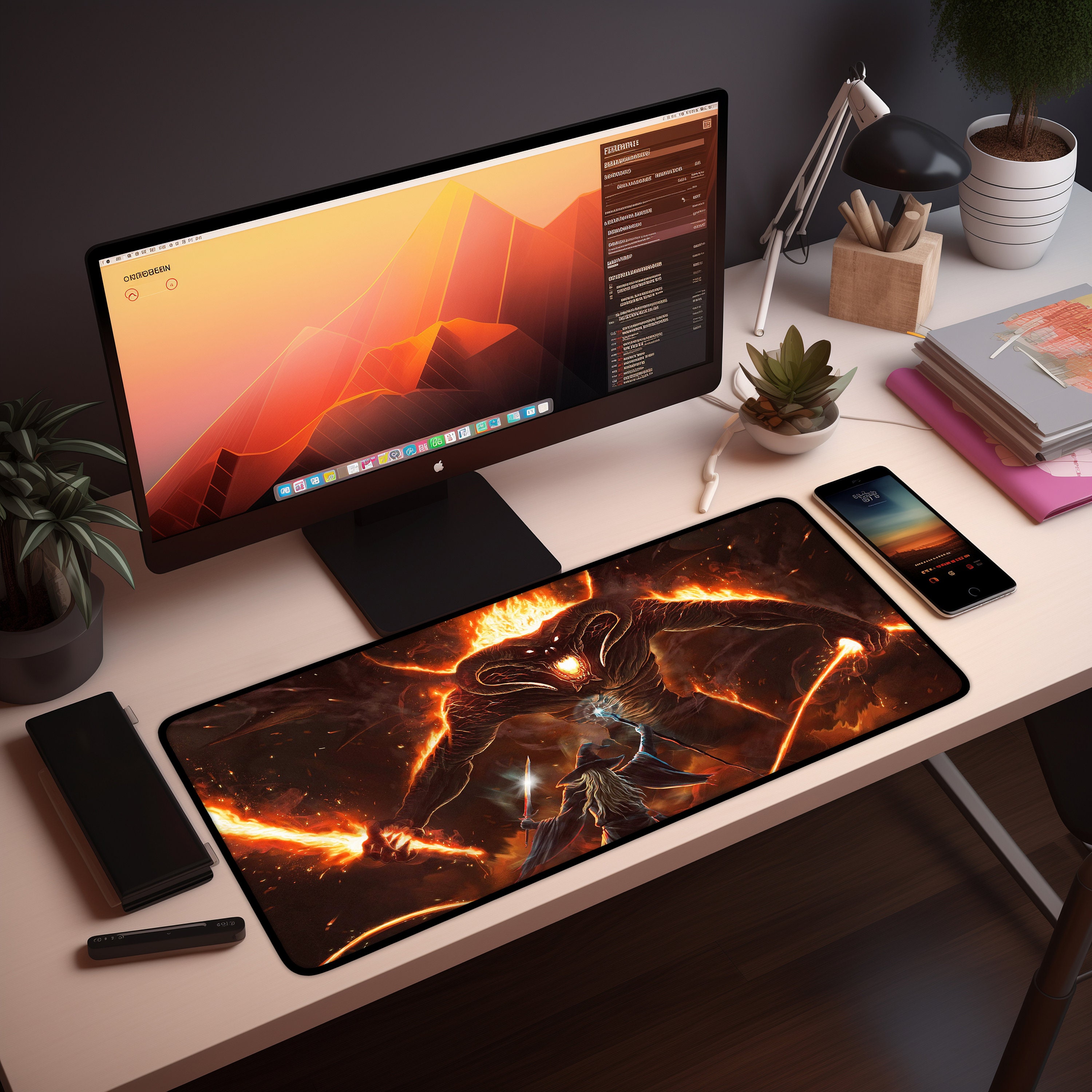 Gandalf Balrog Desk Mat LOTR Gift for Him Mouse Pad Fantasy Decor Lord ...