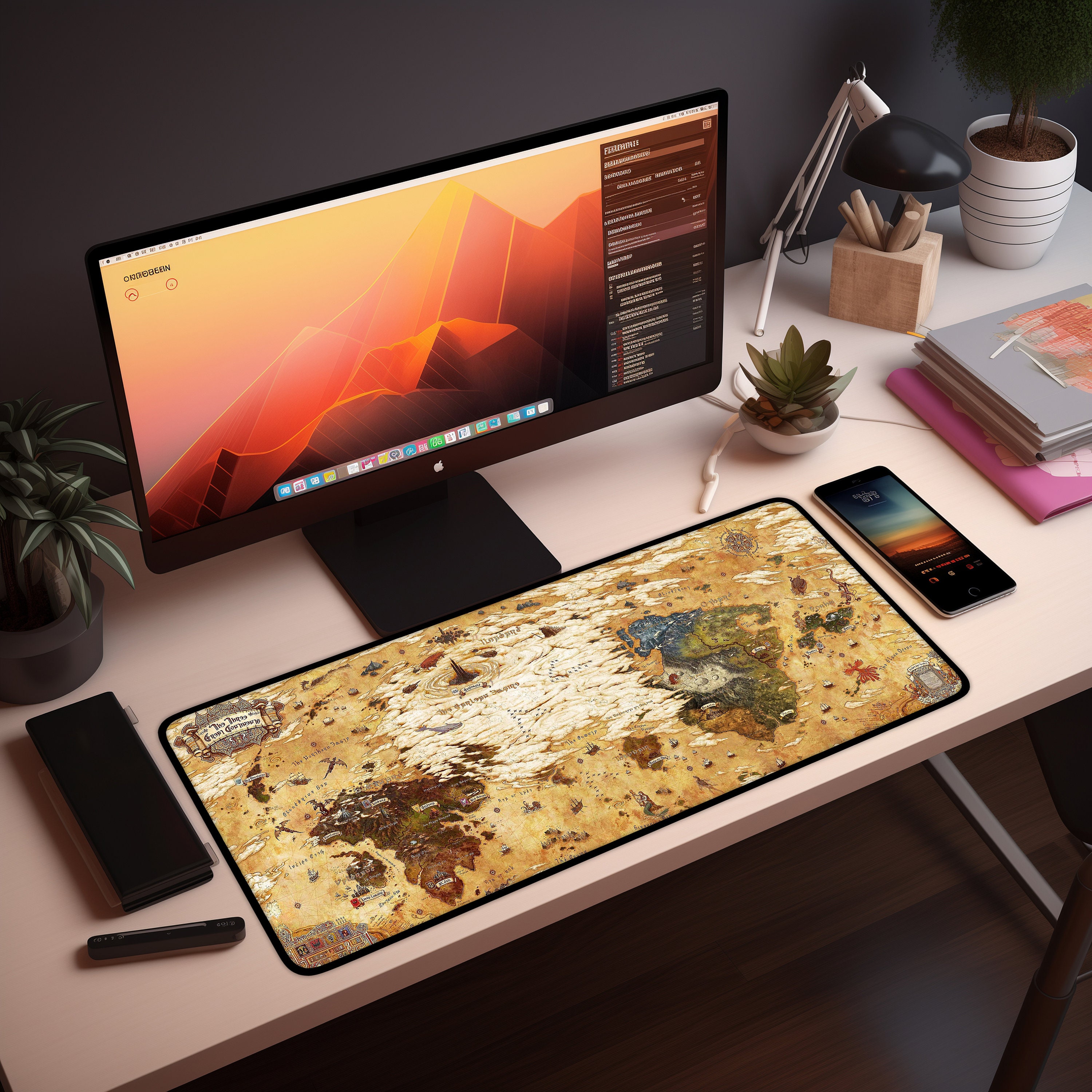 FFXIV World Map Desk Mat Three Continents Eorzea Hydaelyn Desk Pad ...