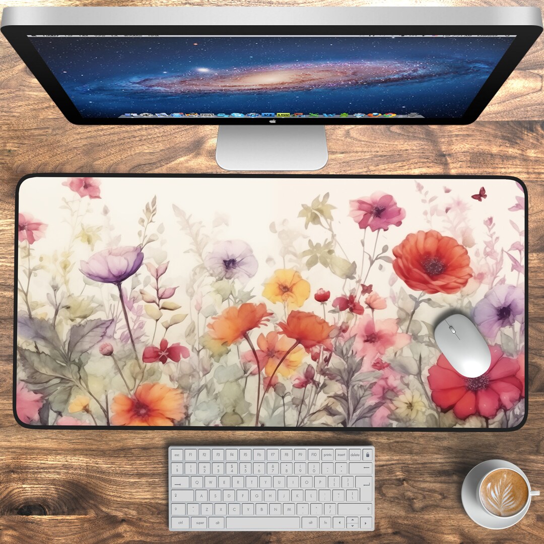 Cottagecore Desk Mat, Floral Watercolor Flowers, Deskmat Aesthetic, XL ...